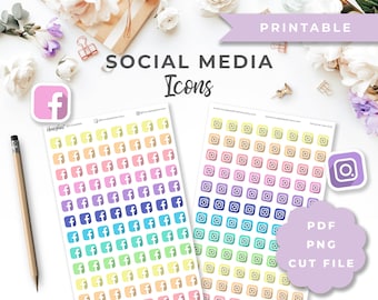 Rainbow Social Media Functional Planner Stickers Kiss Cut - Etsy