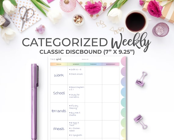 Weekly Focus Planner Inserts With Categories for Classic Happy | Etsy