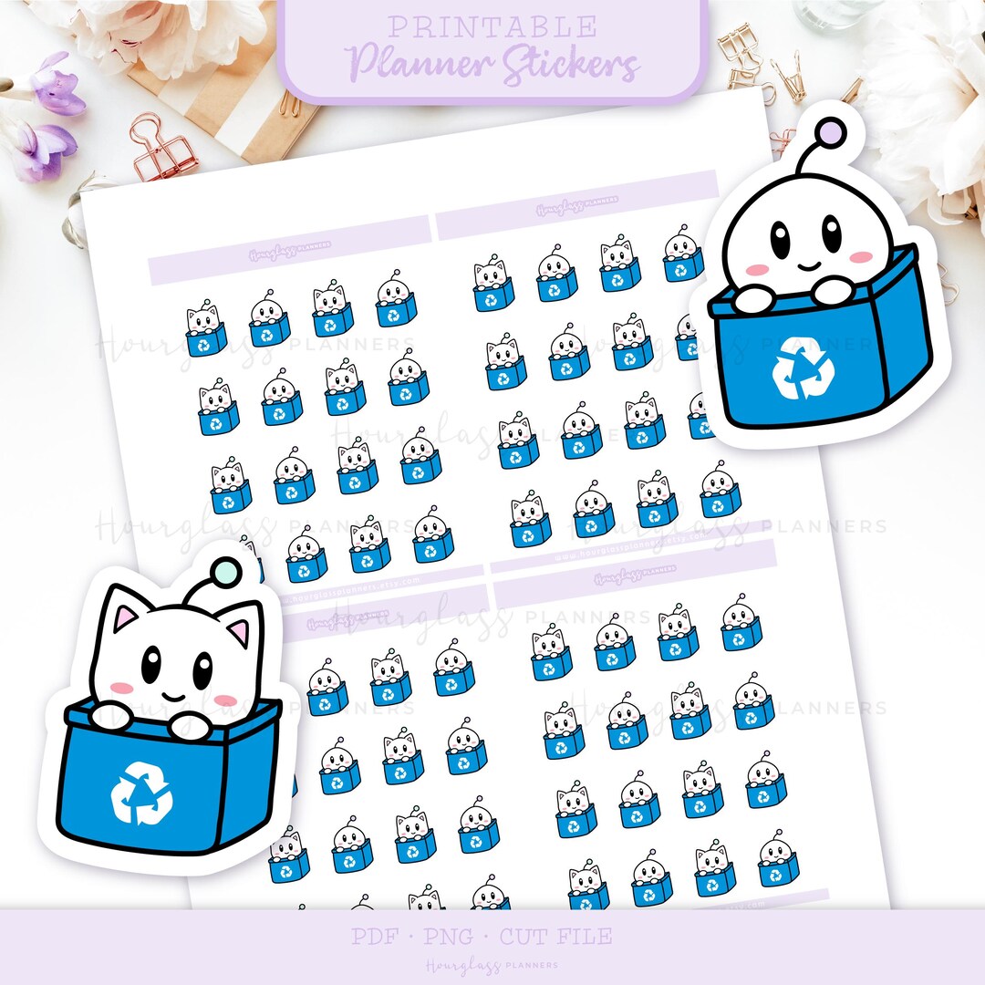 Printable Recycling Stickers, Pixel & Lumi Recycle Day Planner Stickers, Cute Chore Icons - Etsy ...