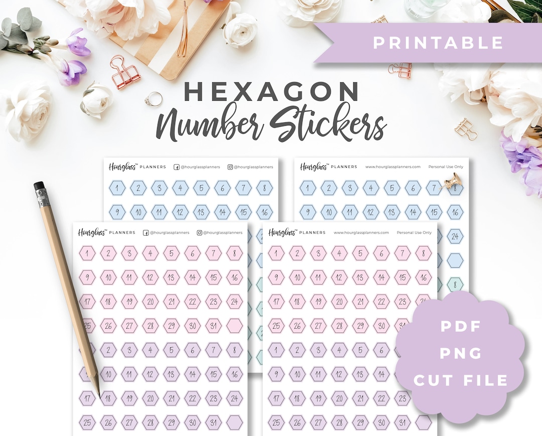 Printable Hexagon Date Number Planner Stickers in Pastel Colors - Etsy