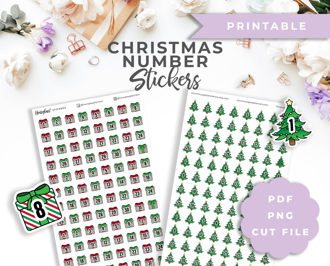 Printable Christmas Number Stickers: Tree & Present Designs (digital ...