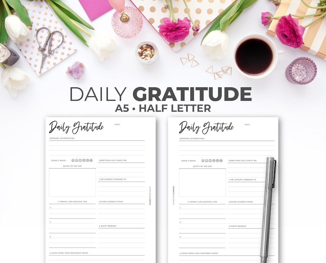 Gratitude Journal Printable: Minimalist Daily Planner Insert (A5 & Half ...