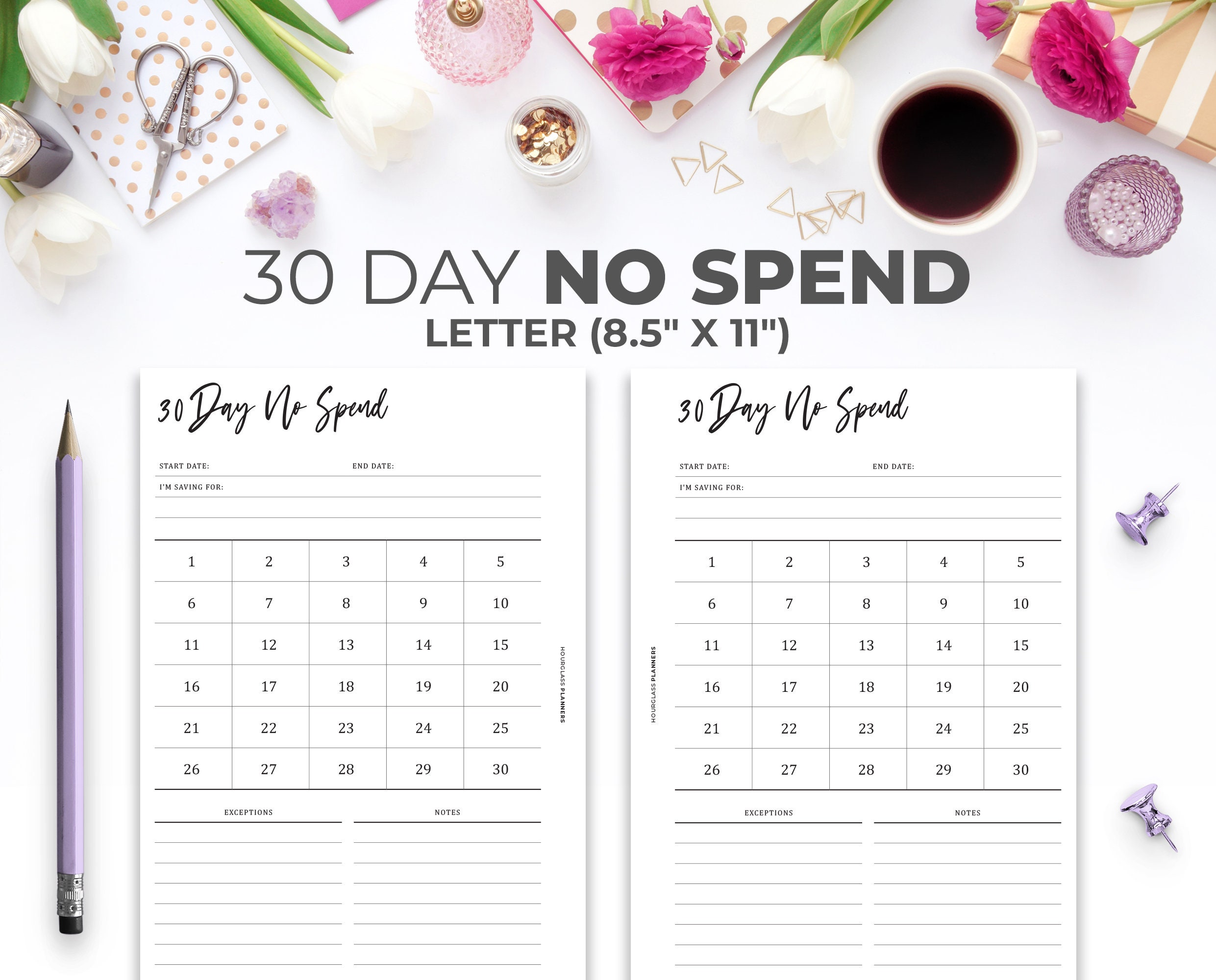 30 Day No Spend Challenge Letter Size Planner Insert Minimal | Etsy