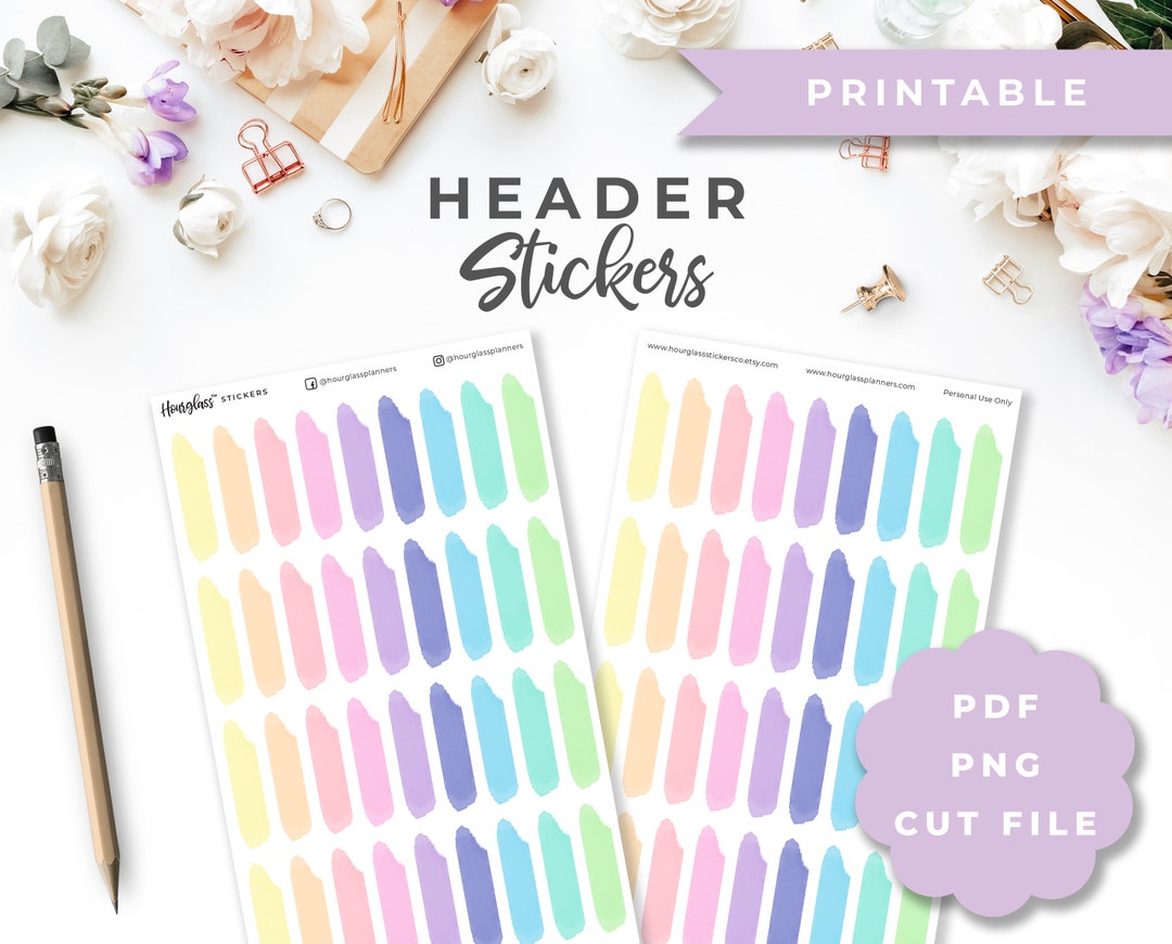 Printable Rainbow Watercolor Brushstroke Header Stickers - Set 1 - Etsy