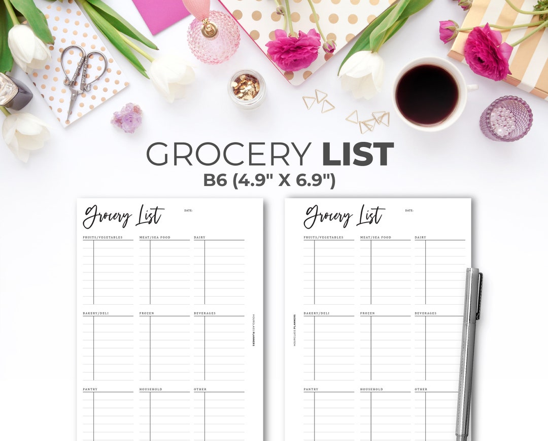 B6 Grocery List Printable Template Inserts | Minimal Monthly/weekly ...