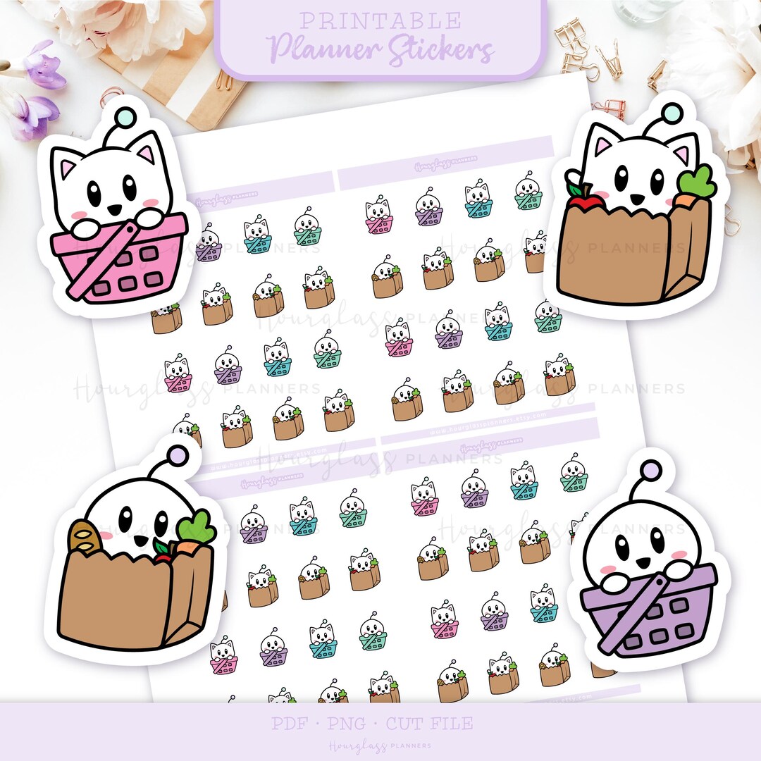 Printable Grocery Stickers | Pixel & Lumi Shopping Planner Stickers | Cute Reminder Stickers - Etsy