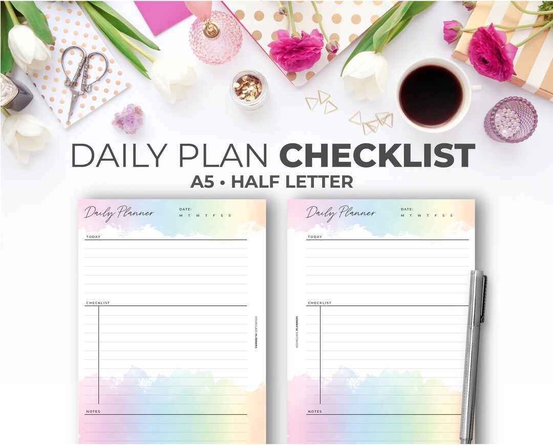 Rainbow Daily Planner Printable: A5, Half Letter (PDF Download) - Etsy