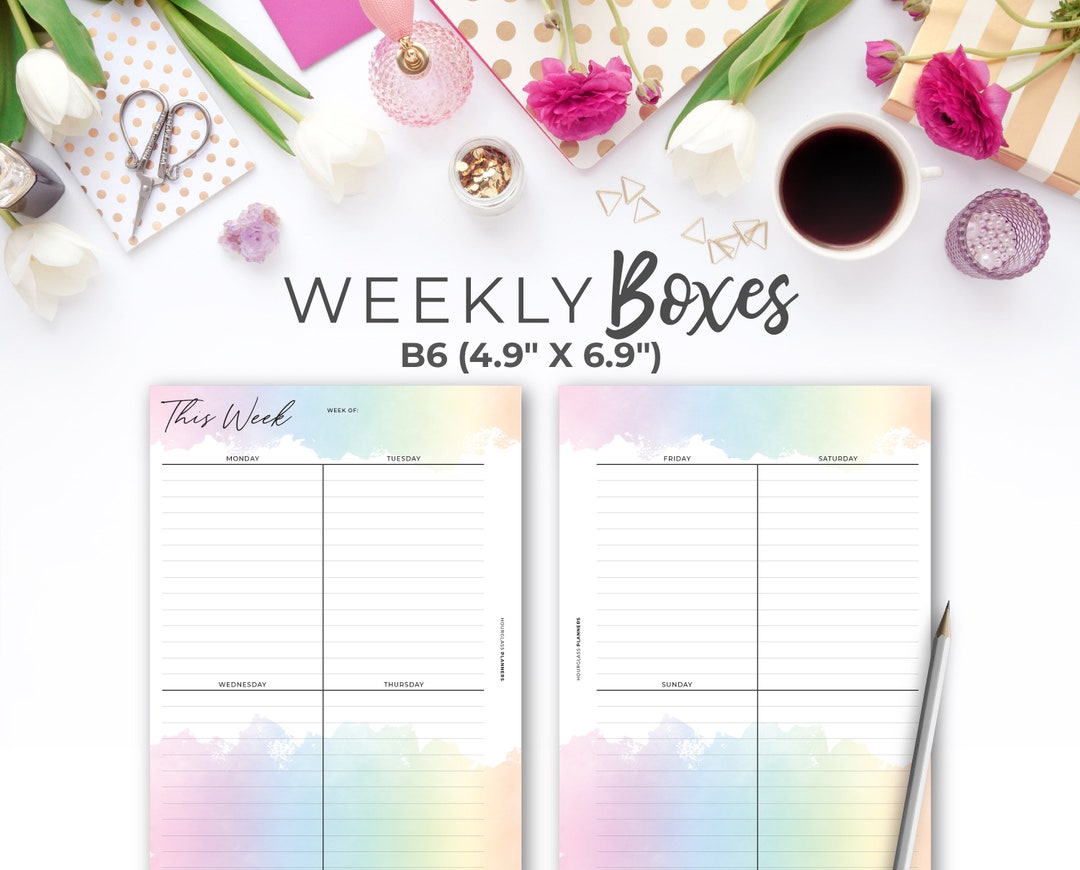 B6 Rainbow Weekly Box Planner Inserts: Undated Printable (PDF) - Etsy