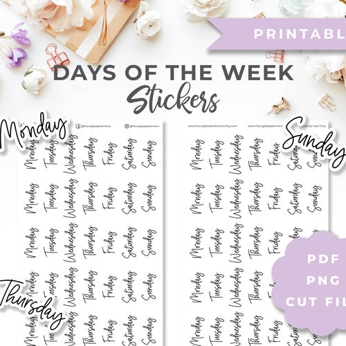 Days of the Week Script Text Planner Stickers Printable Week - Etsy Canada