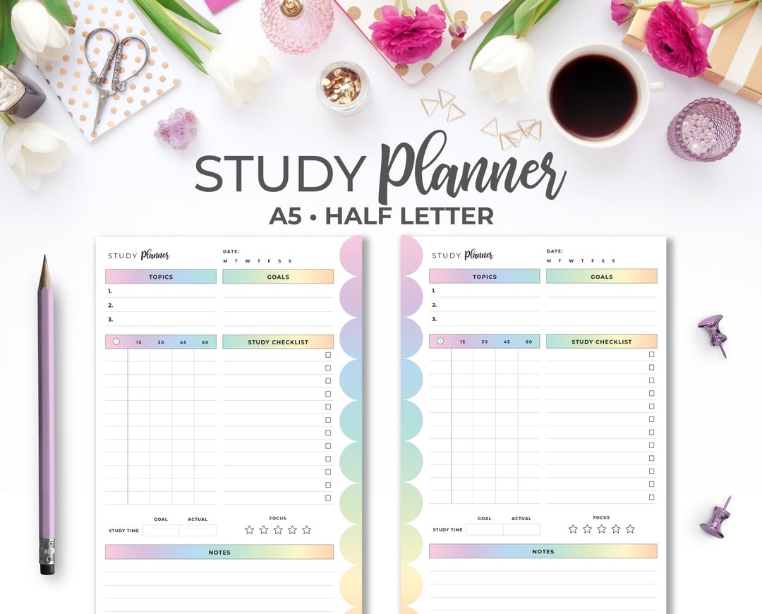 Rainbow Study Planner Insert: A5 & Half Letter (printable PDF) - Etsy