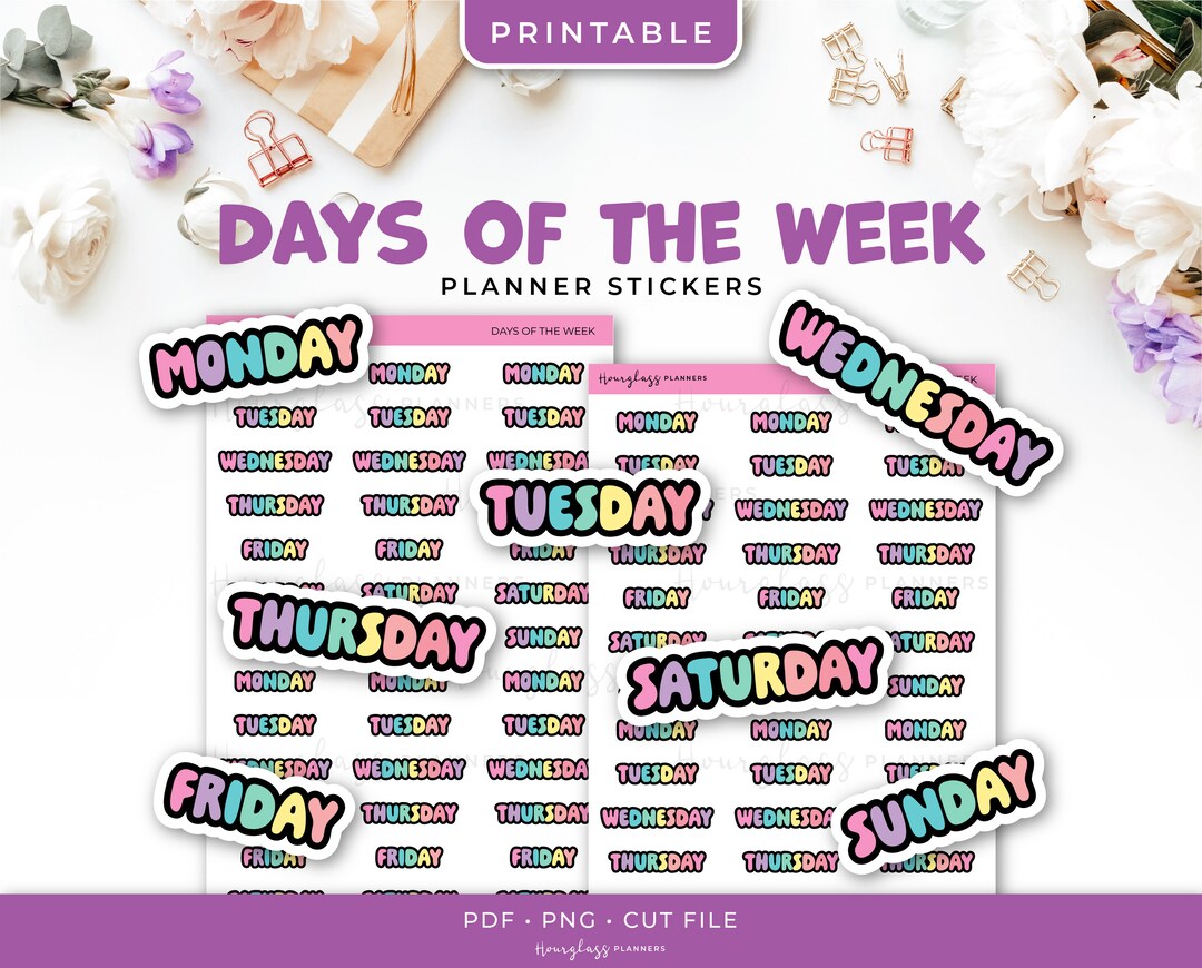 Printable Days of the Week Rainbow Text Planner Stickers - Etsy