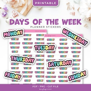 Printable Days of the Week Rainbow Text Planner Stickers - Etsy Canada