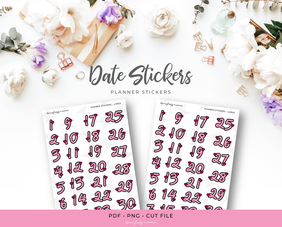 Printable Heart Valentine's Day Date Number Planner Stickers - Large ...