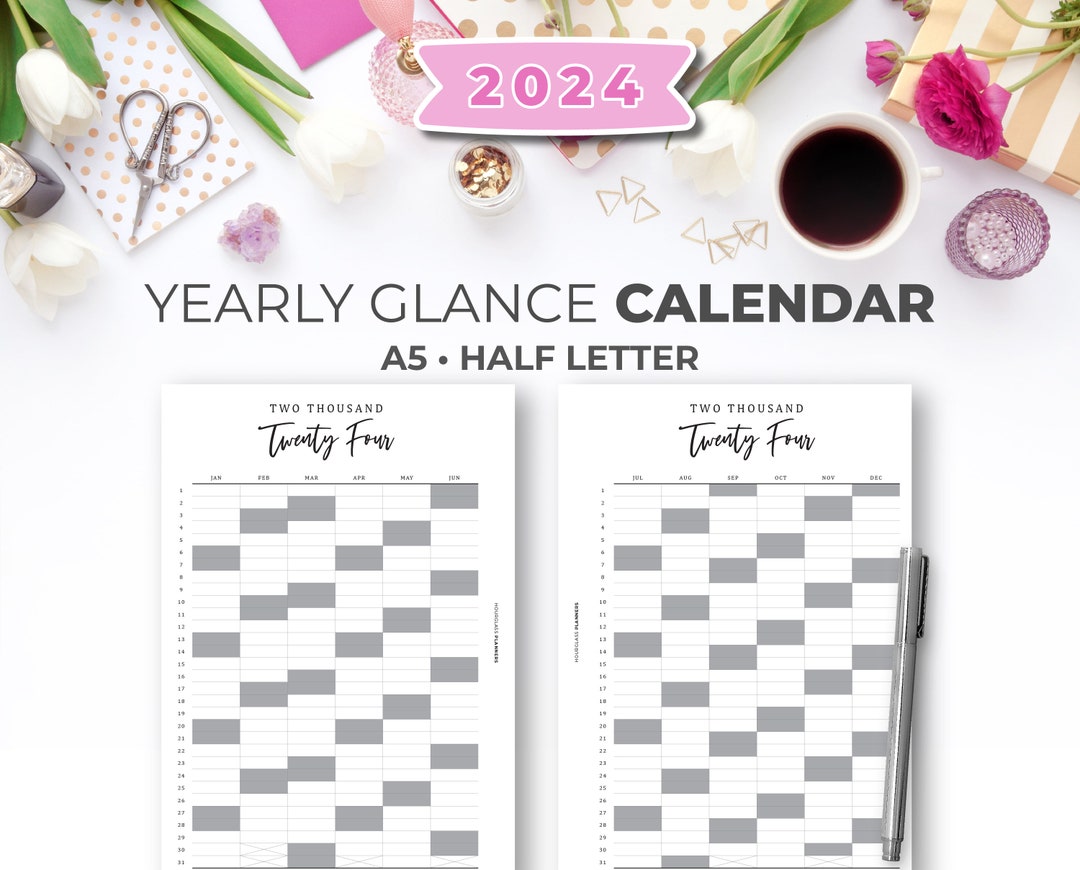 2024 Yearly Planner A5 & Half Letter Inserts Printable Minimal Year at ...