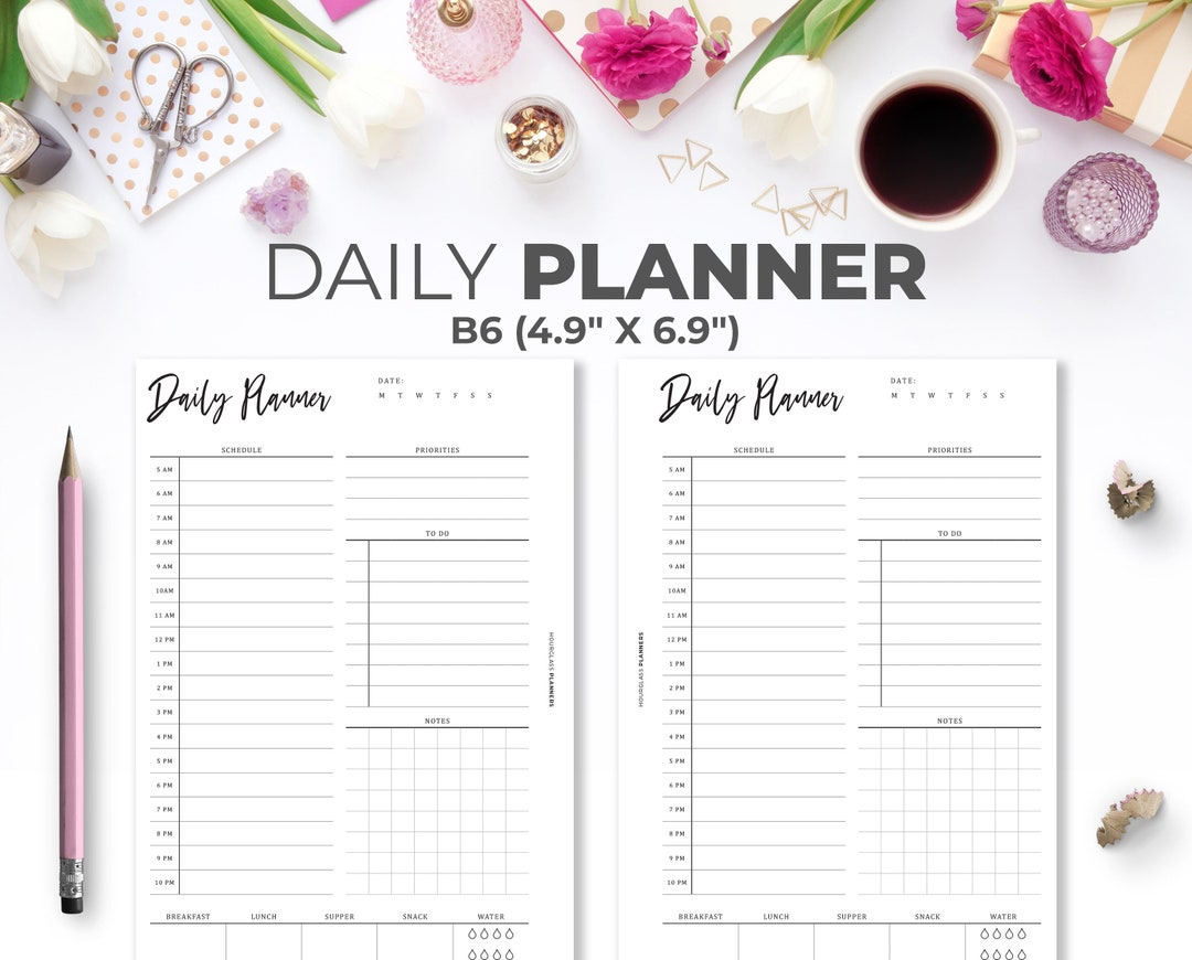 Daily Planner B6 Insert Timed | Printable Minimal Daily Schedule ...