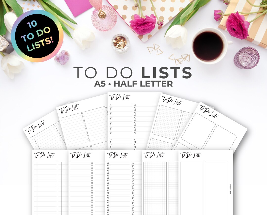 To Do List Inserts A5 & Half Letter | Minimal Printable Checklist ...