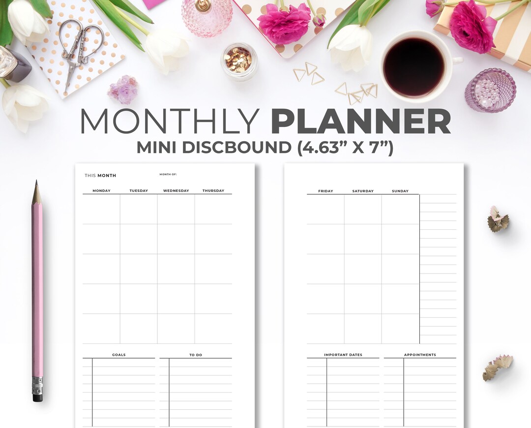 Monthly Calendar on 2 Pages Printable Mini Happy Planner | Minimal ...