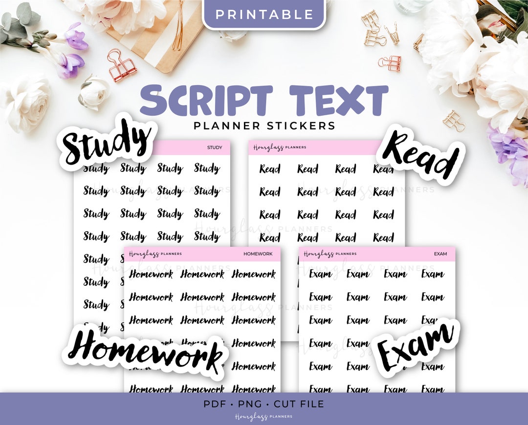 Printable Student Script Text Planner Stickers - Study, Read, Homework ...