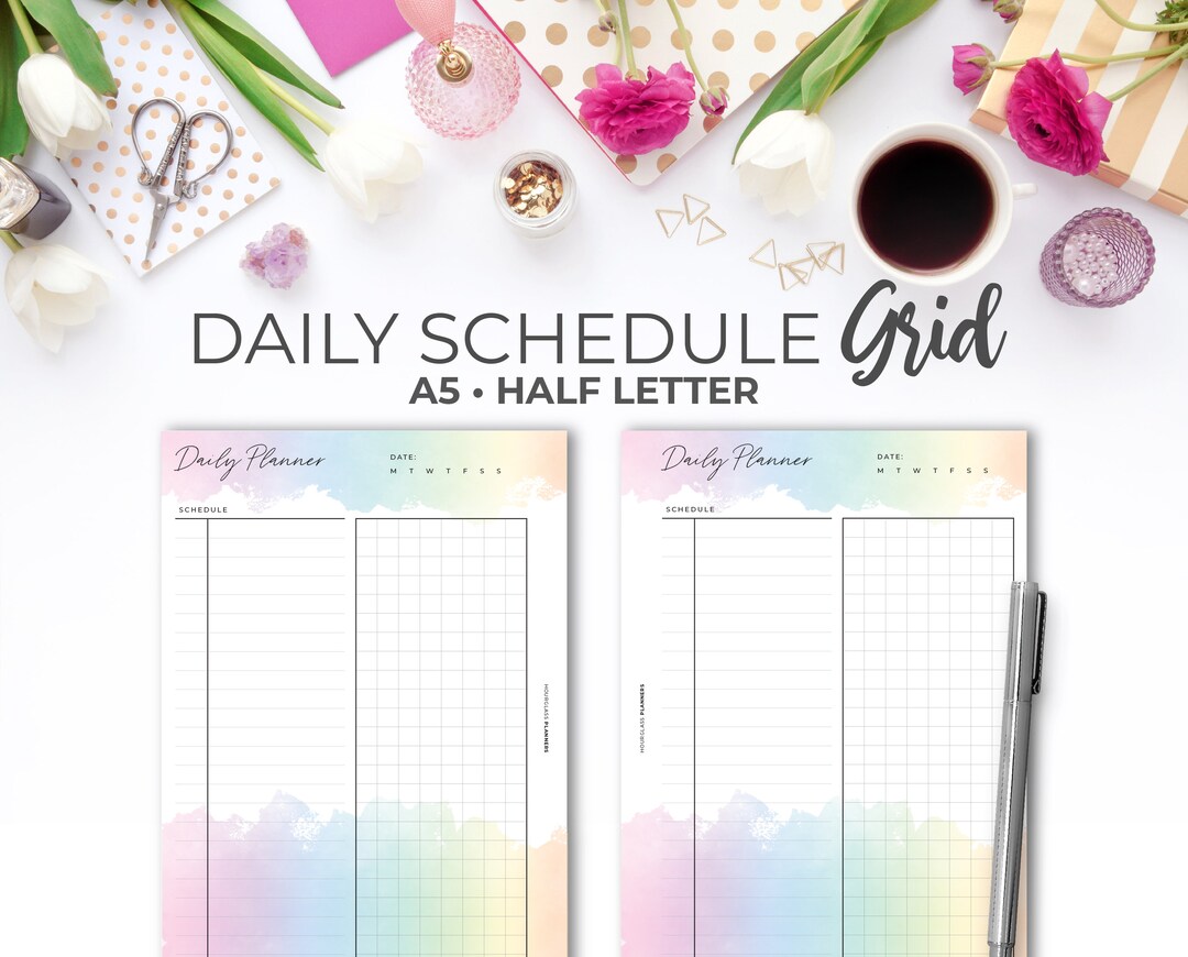 Daily Planner Inserts Untimed A5 & Half Letter | Printable Rainbow ...