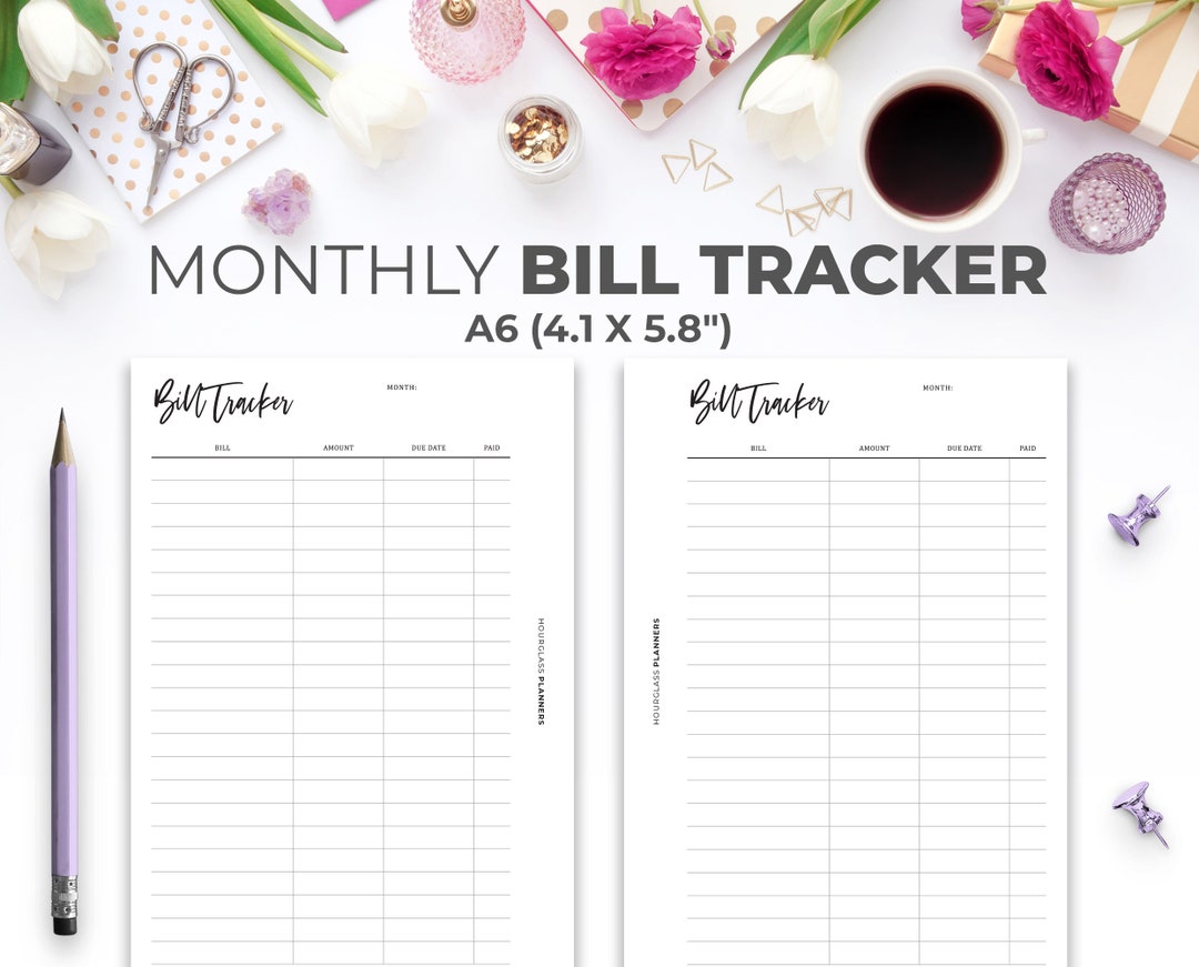 Monthly Bill Tracker A6 Insert | Printable Minimal Monthly Payment ...