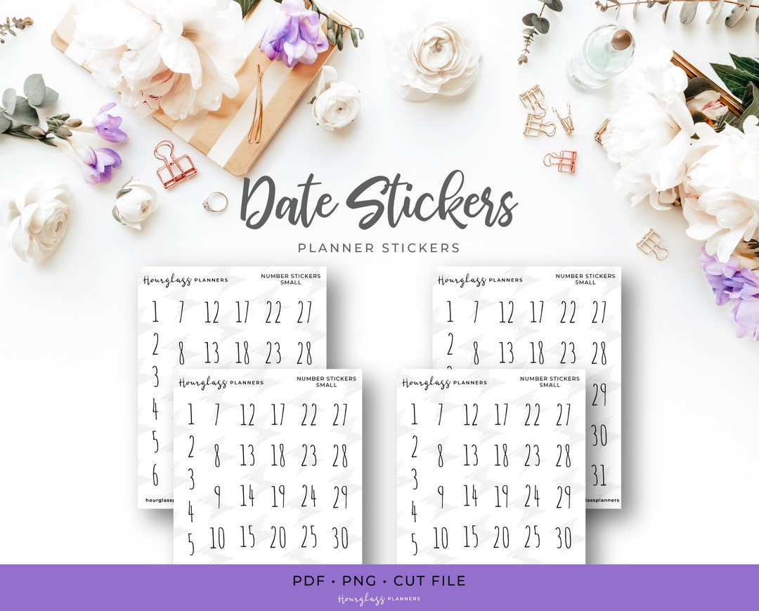 Printable Thin Black Date Number Planner Stickers - Small (A07S) - Etsy