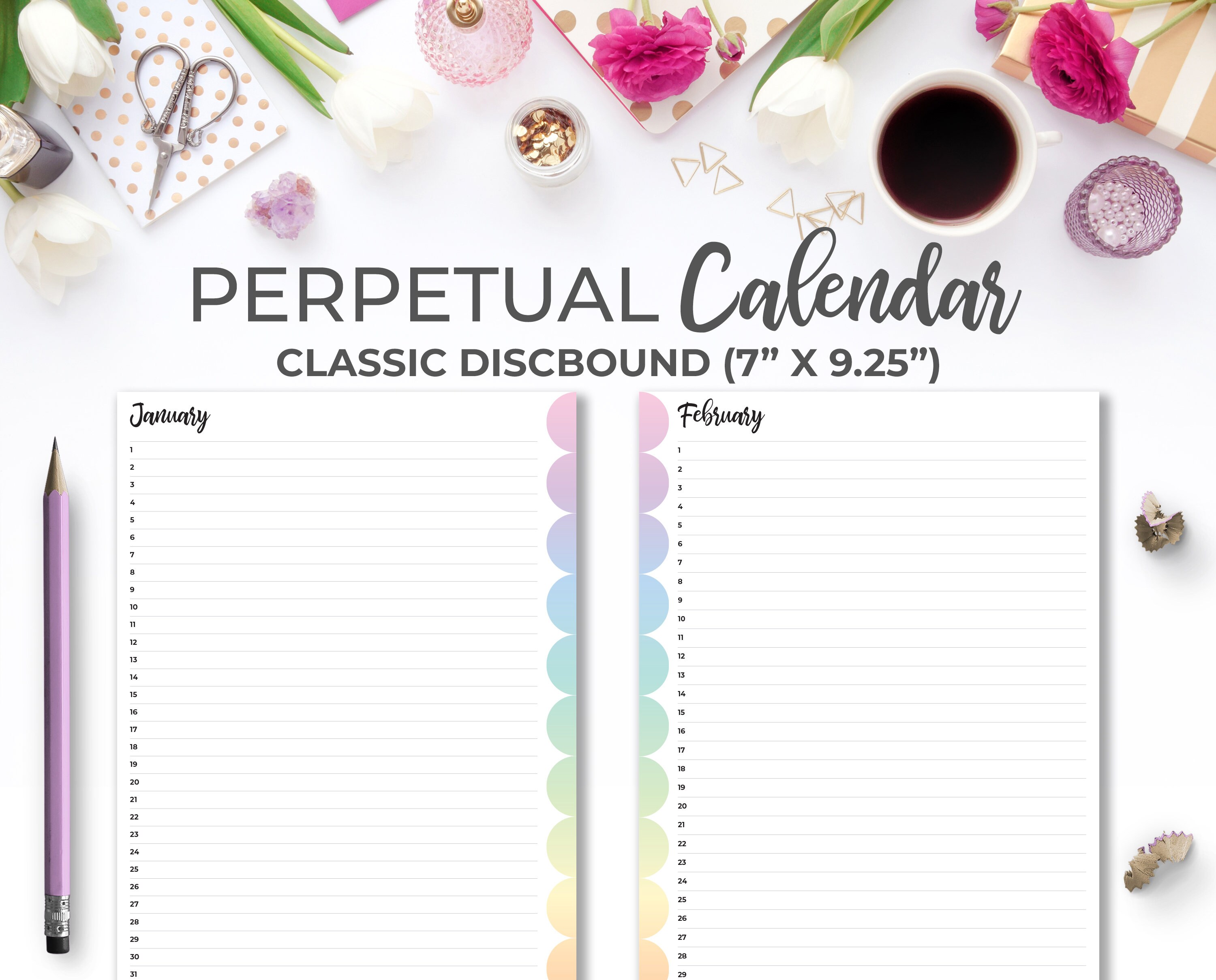 Rainbow Perpetual Calendar Insert: Classic Happy Planner - Etsy