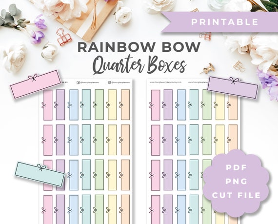 Printable Rainbow Bow Quarter Box Planners Stickers | Etsy