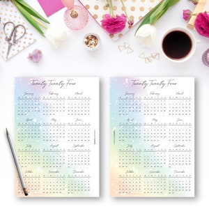 Rainbow 2024 Yearly Mini Calendar on 1 Page Insert A5 & Half - Etsy Canada
