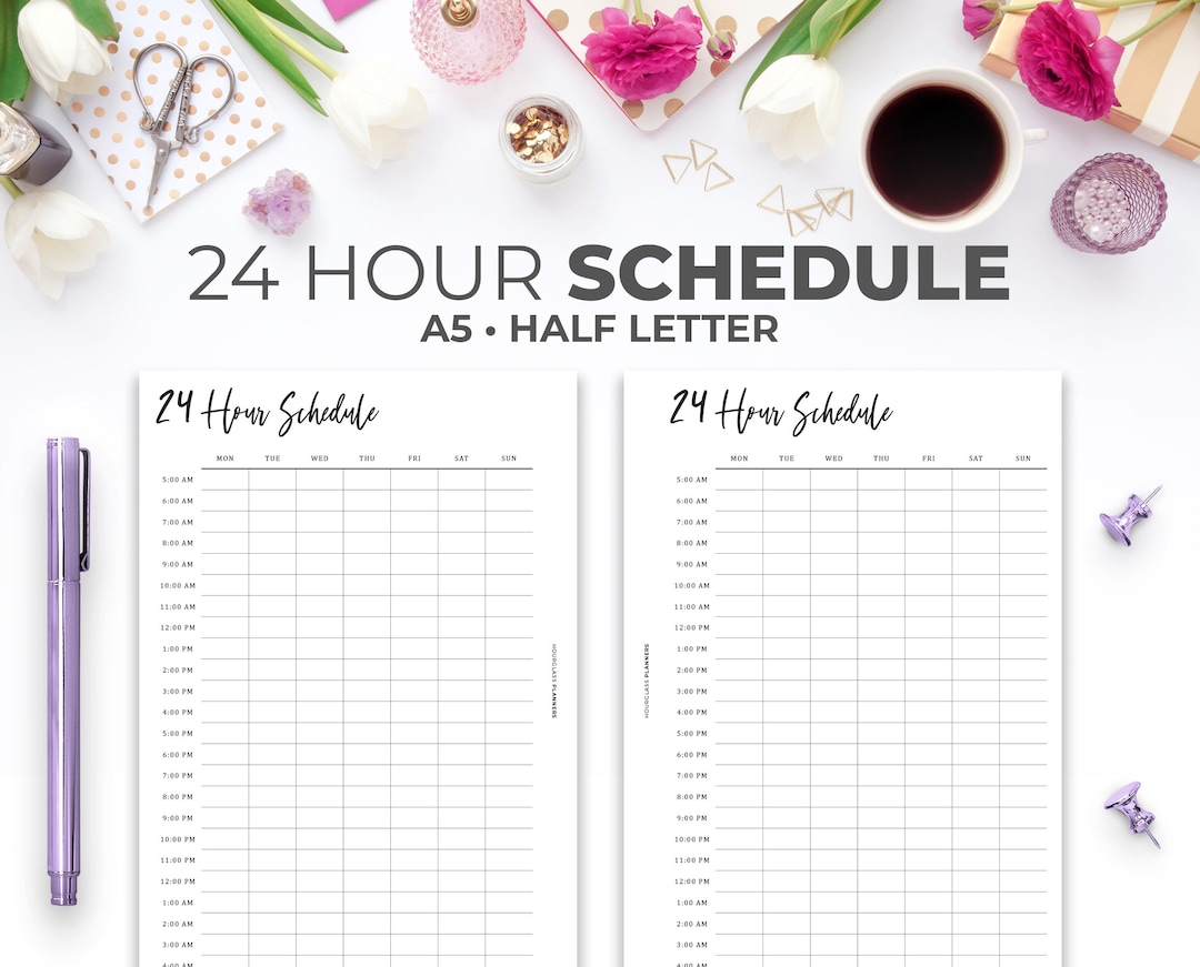 Printable 24 Hour Weekly Schedule A5 & Half Letter Insert | Week on One ...