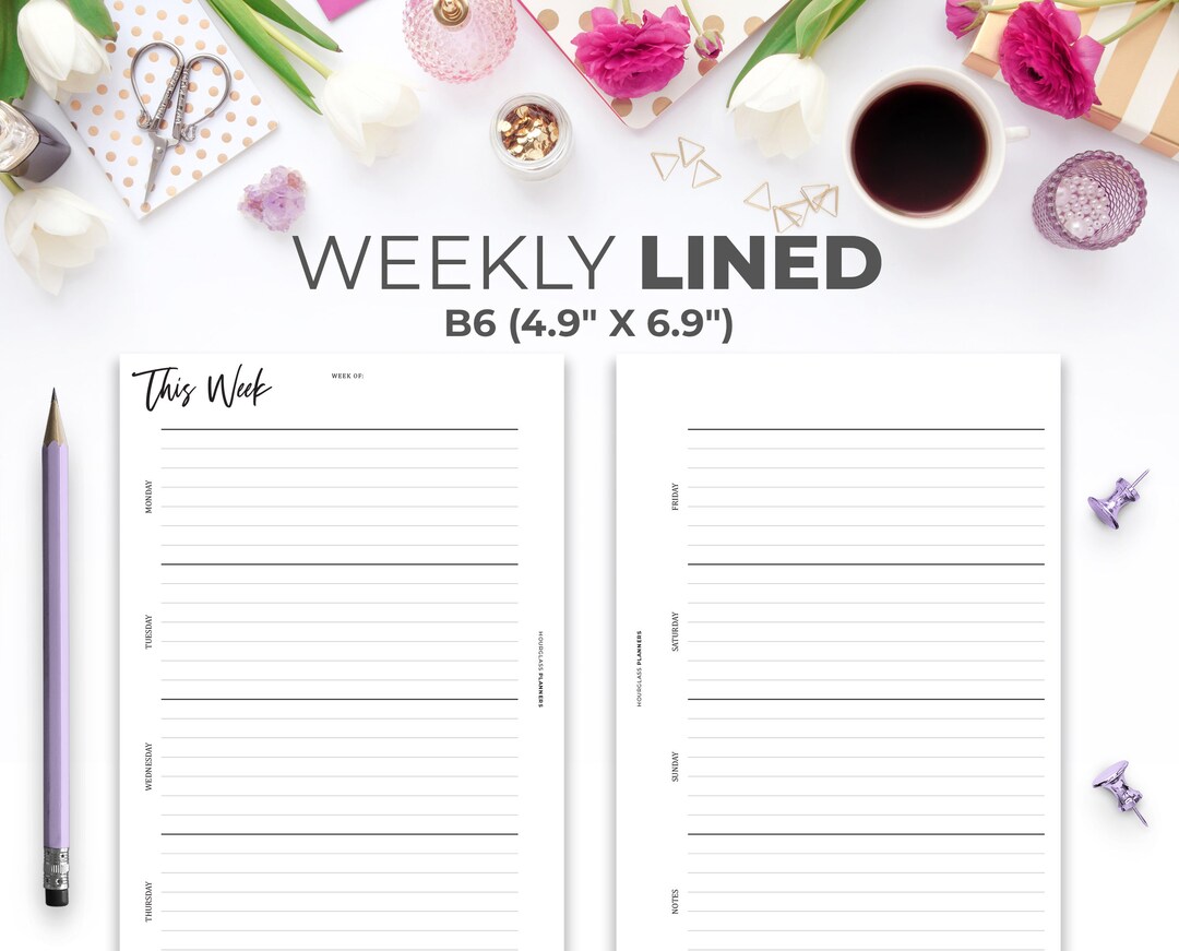 B6 Weekly Planner Insert: Minimal Lined Horizontal Layout (PDF Pattern ...