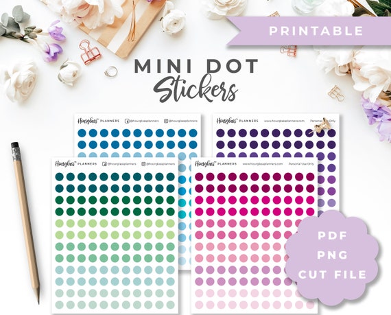 Printable Mini Dot Stickers in Blue Green Pink & Purple - Etsy