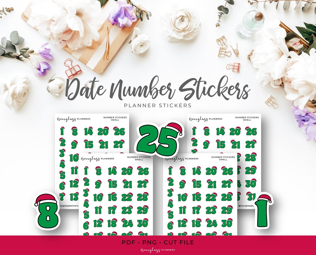 Printable Santa Hat Date Number Planner Stickers - Small (A05S) - Etsy