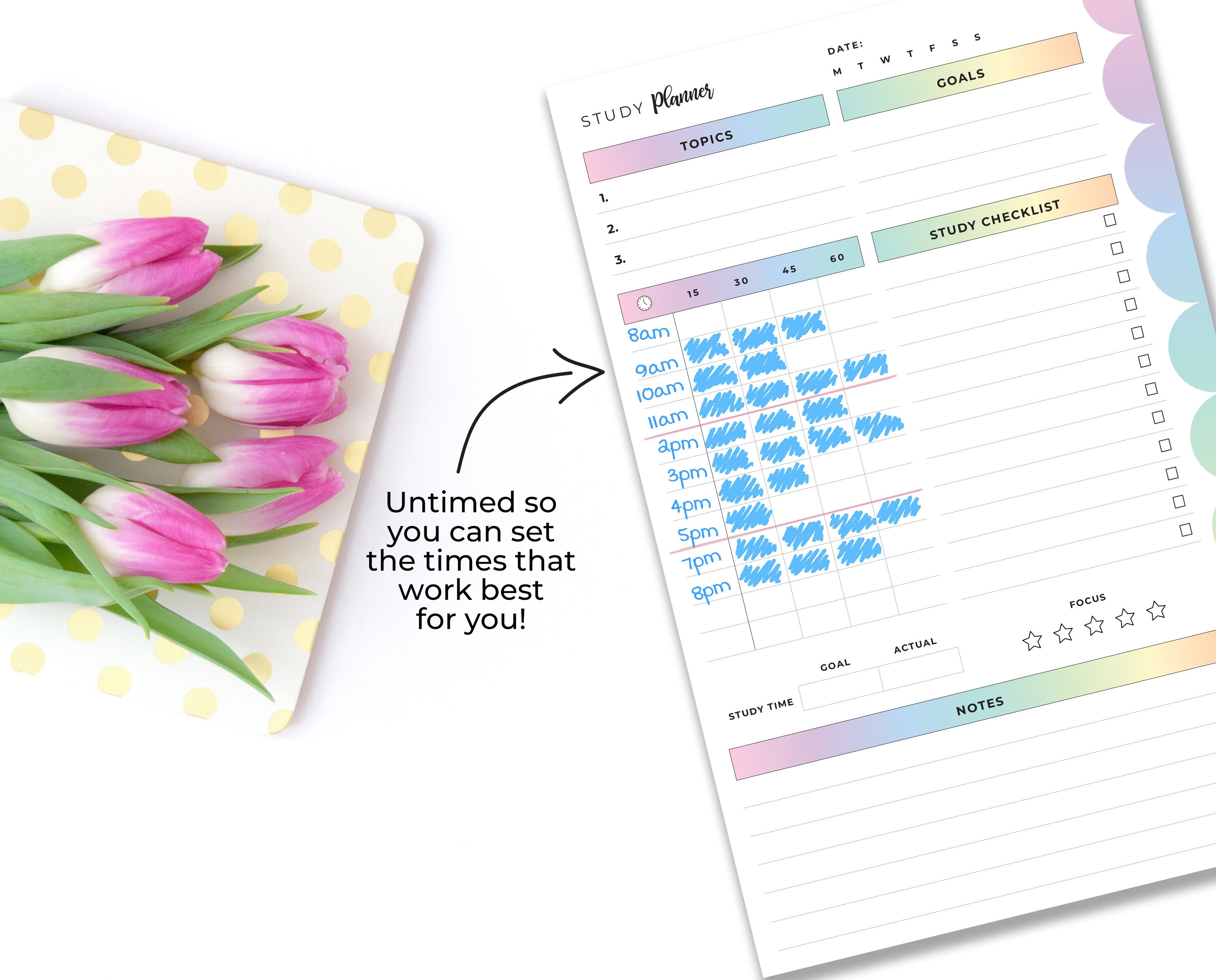 Study Planner B6 Insert Printable Rainbow Daily Study | Etsy