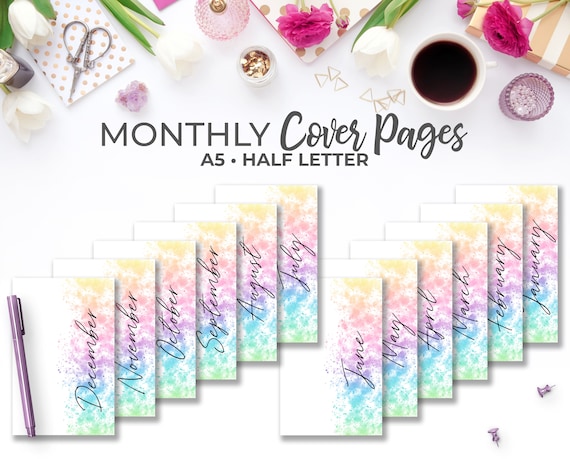 Monthly Cover Page Inserts A5 & Half Letter Printable | Etsy
