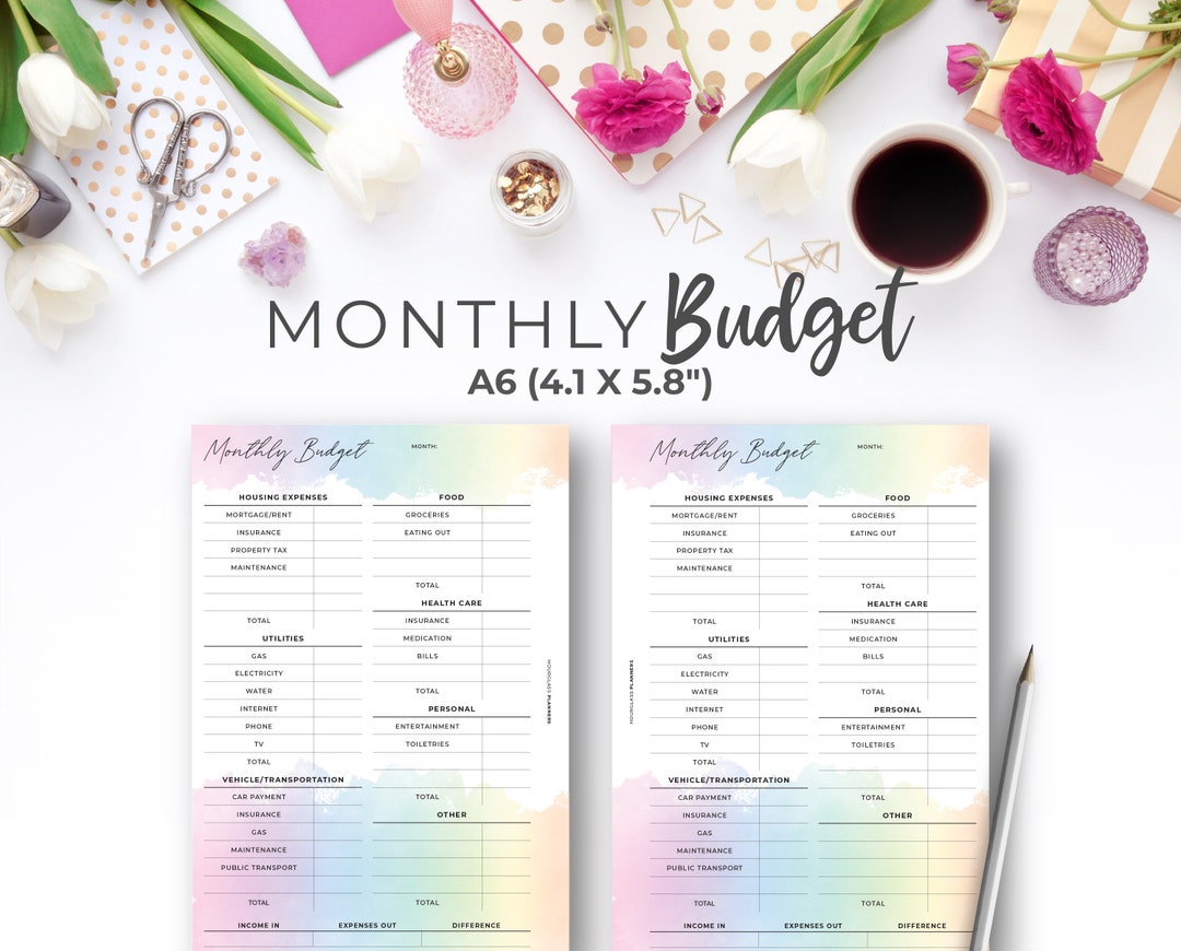 Budget Planner Printable A6 Inserts A6 Printable Pastel Rainbow Monthly ...