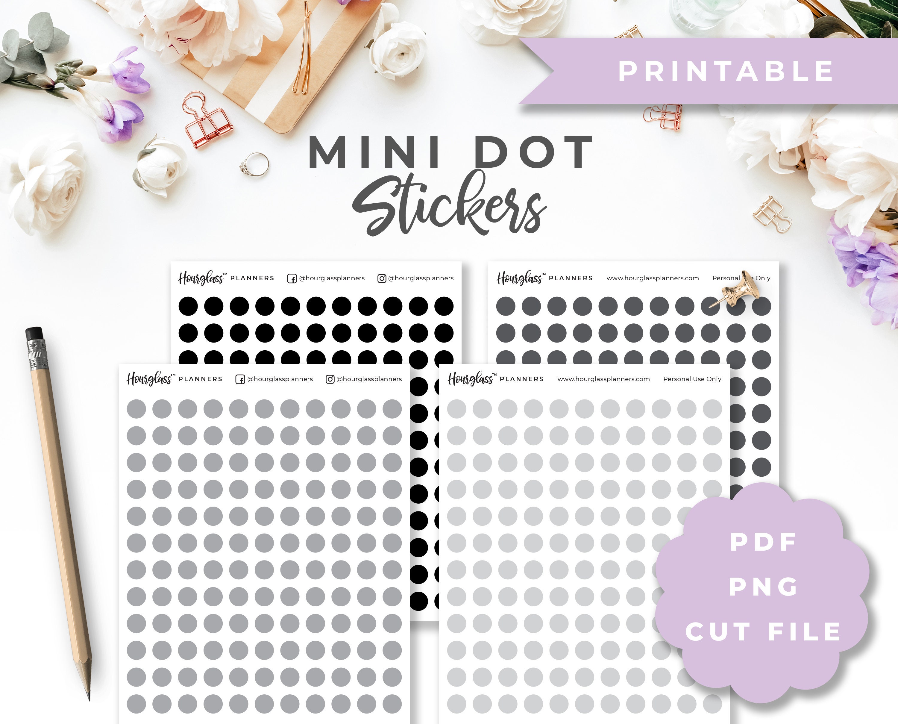 Printable Mini Dot Stickers in Black and Grey Colors | Etsy