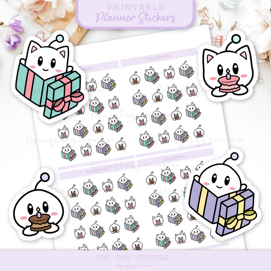 Printable Birthday Stickers | Pixel & Lumi Birthday Cake and Presents ...