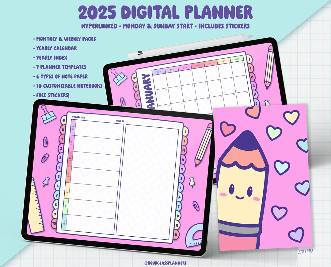 2025 Digital Weekly Planner | Cute Themed Hyperlinked Organizer With ...