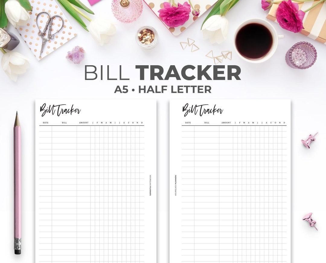 Yearly Bill Tracker Insert A5 & Half Letter | Minimal Printable Yearly ...