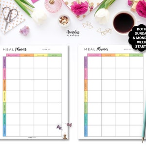Meal Planning Insert Kit | A4, A5, Letter, Half Size Printable Rainbow ...