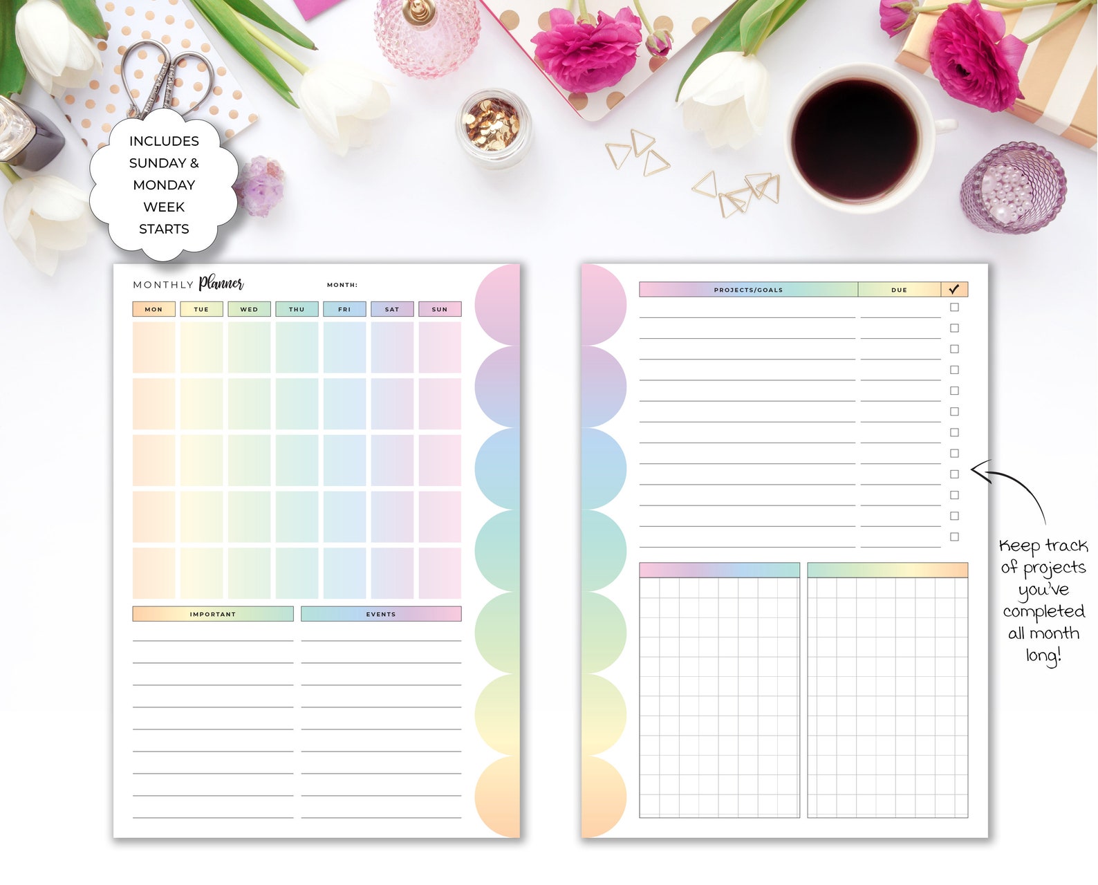 Productivity Planner Bundle A6 Inserts Rainbow Project and - Etsy
