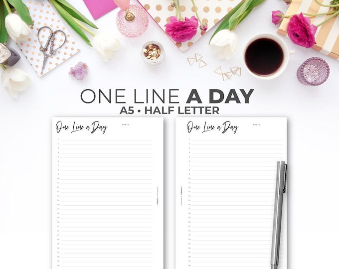 One Line A Day | A5 Printable Planner Inserts | Daily Diary Template ...