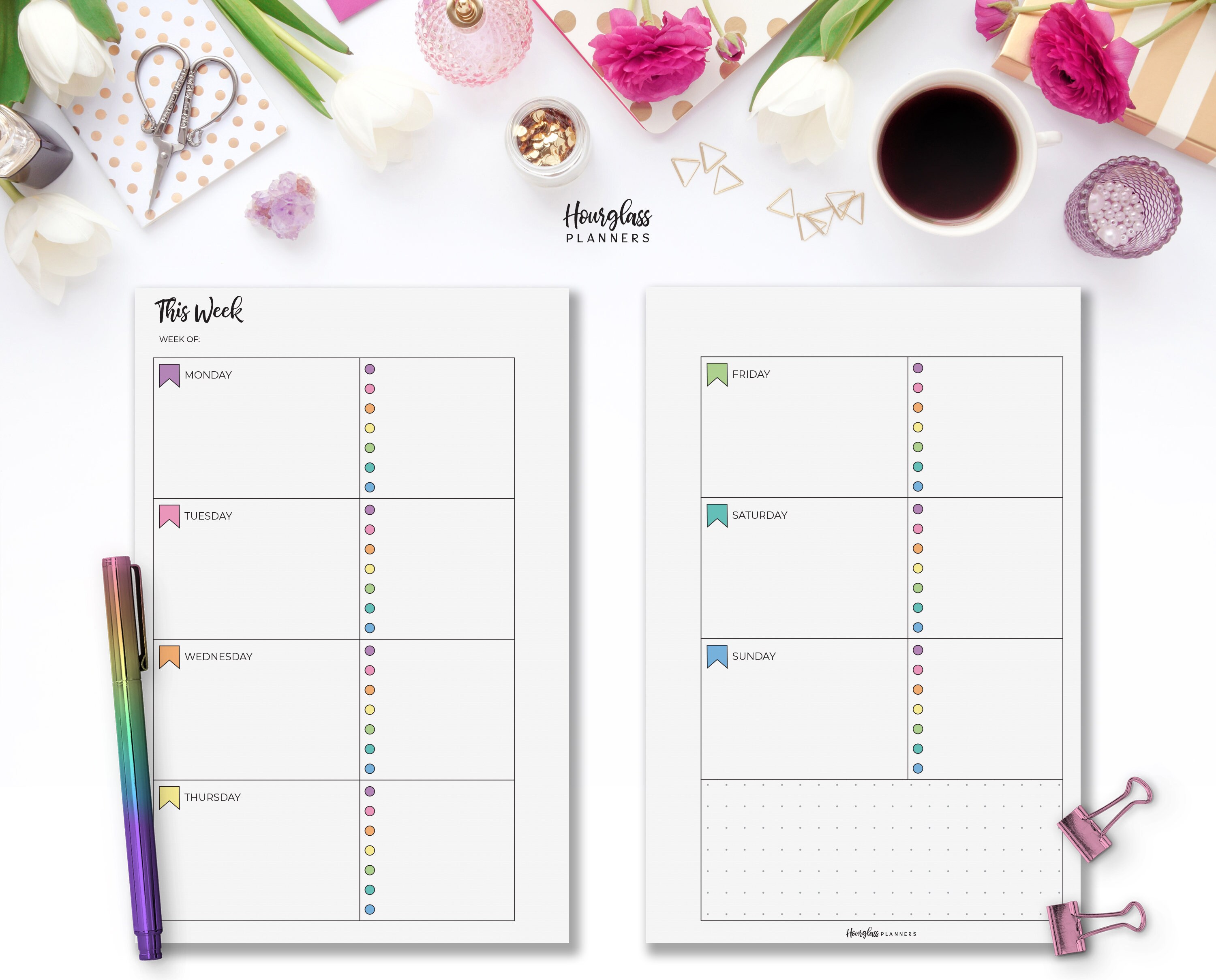 Weekly Planner on 2 Pages Printable Undated Inserts for Mini | Etsy