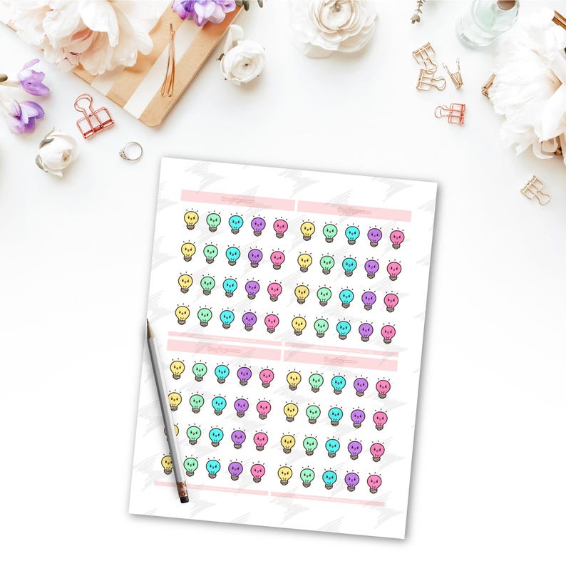 Kawaii Light Bulb Planner Stickers, Cute Digital Stickers (instant ...