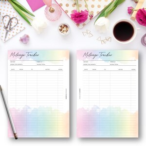 B6 Mileage Tracker Printable Insert Rainbow Work Trip Miles/kilometers ...