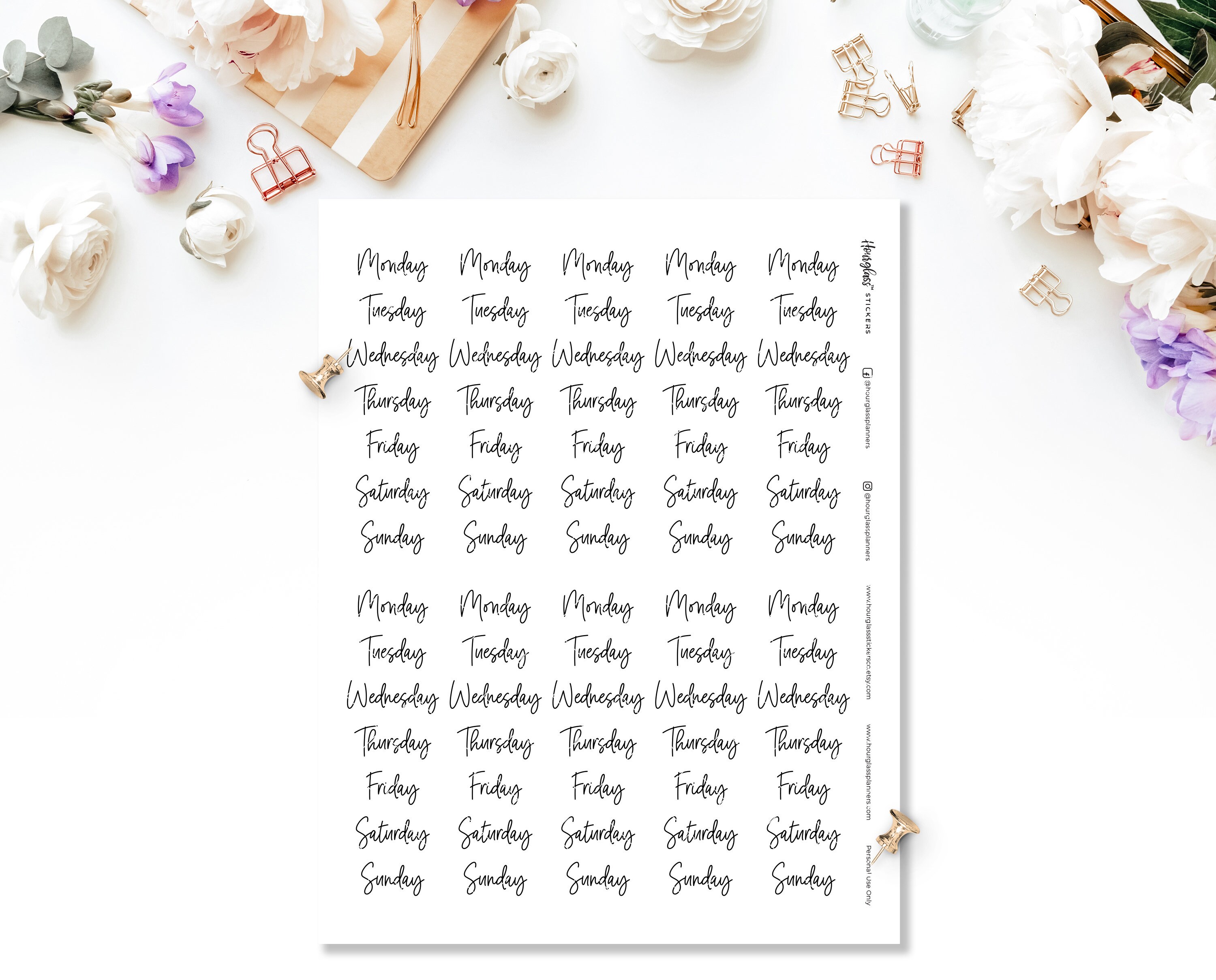 Days of the Week Script Text Planner Stickers Printable Week | Etsy Canada
