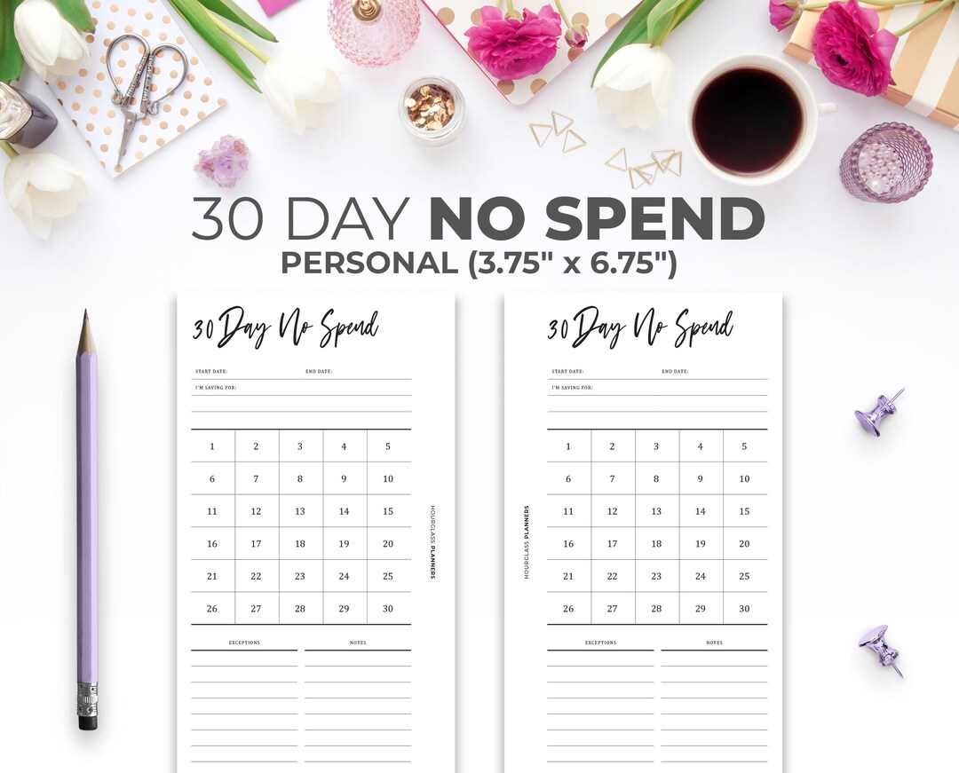 30 Day No Spend Challenge Personal Size Insert | Minimal Printable ...