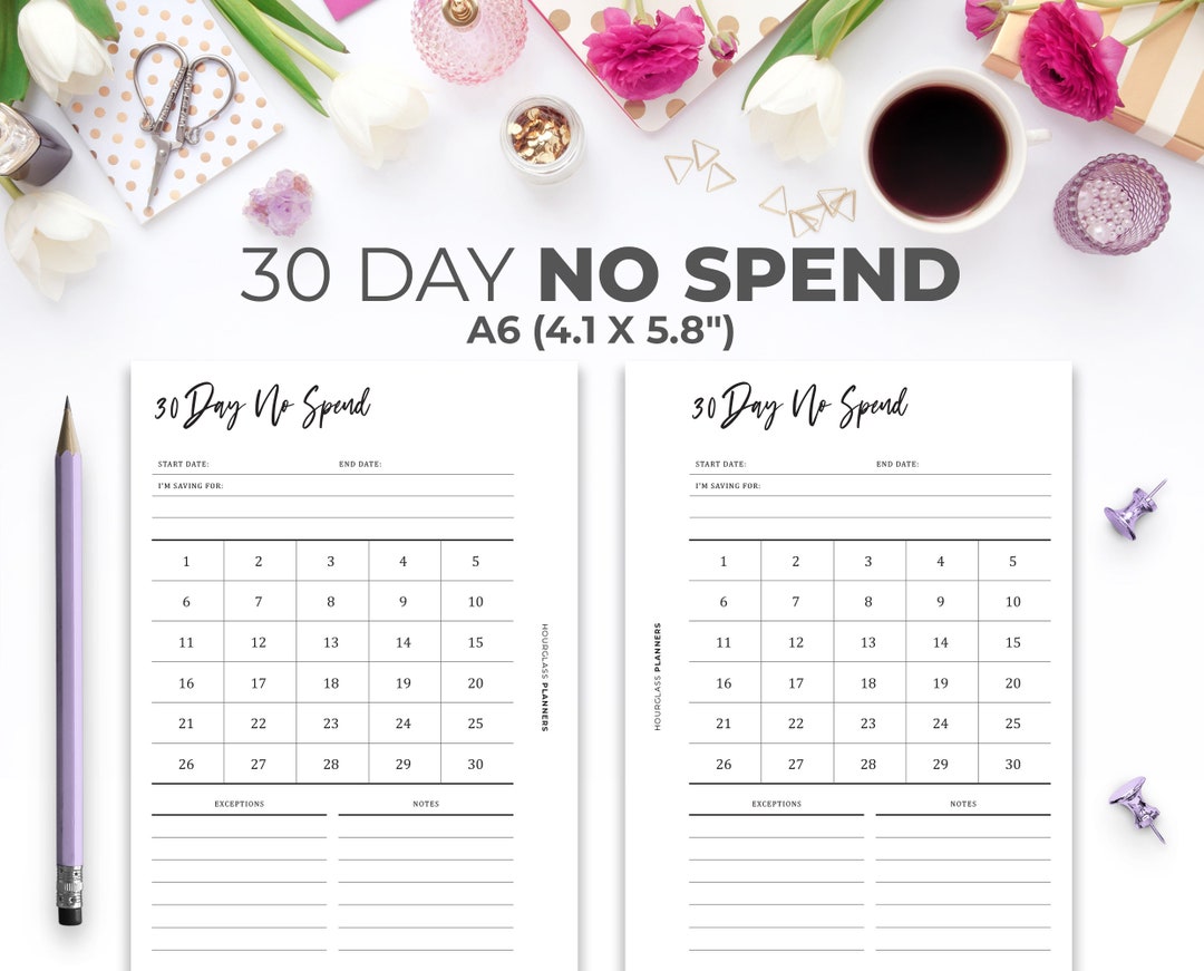 A6 30 Day No Spend Challenge Insert | Minimal Printable Money Saving ...