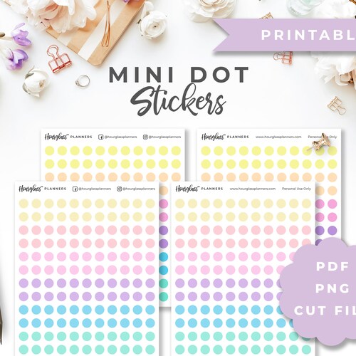 Printable Mini Dot Stickers in Blue Green Pink & Purple - Etsy