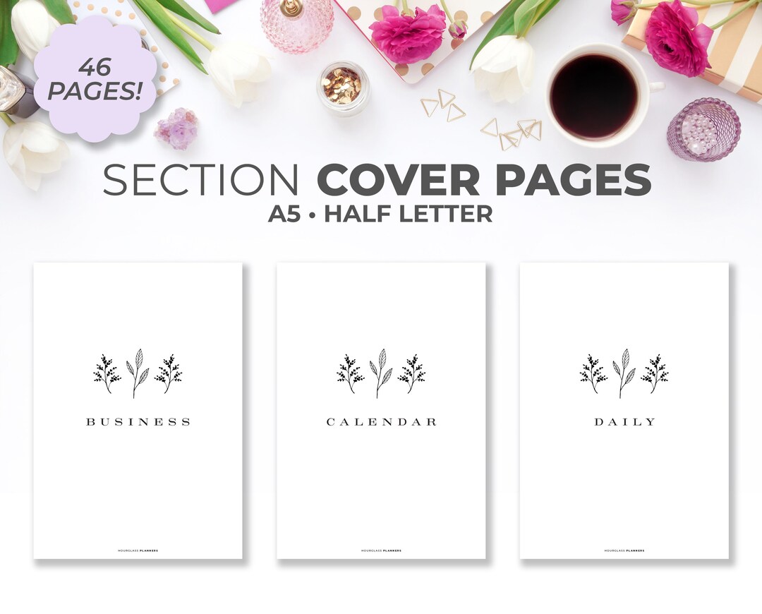 Planner Section Cover Page Inserts A5 & Half Letter | Printable Titled ...